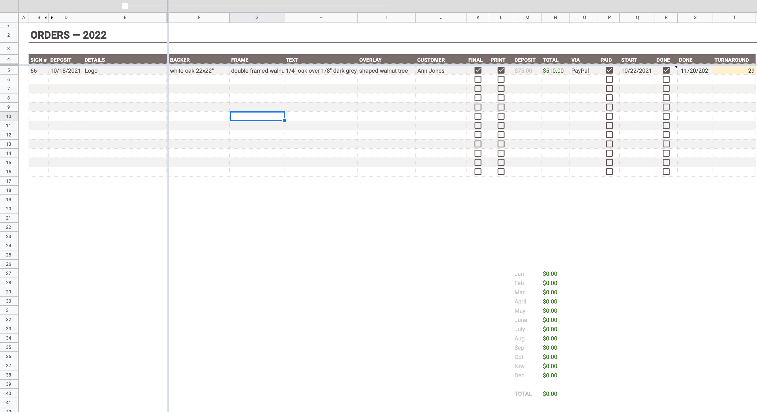 Master Spreadsheet Template – The Living Timber Co.